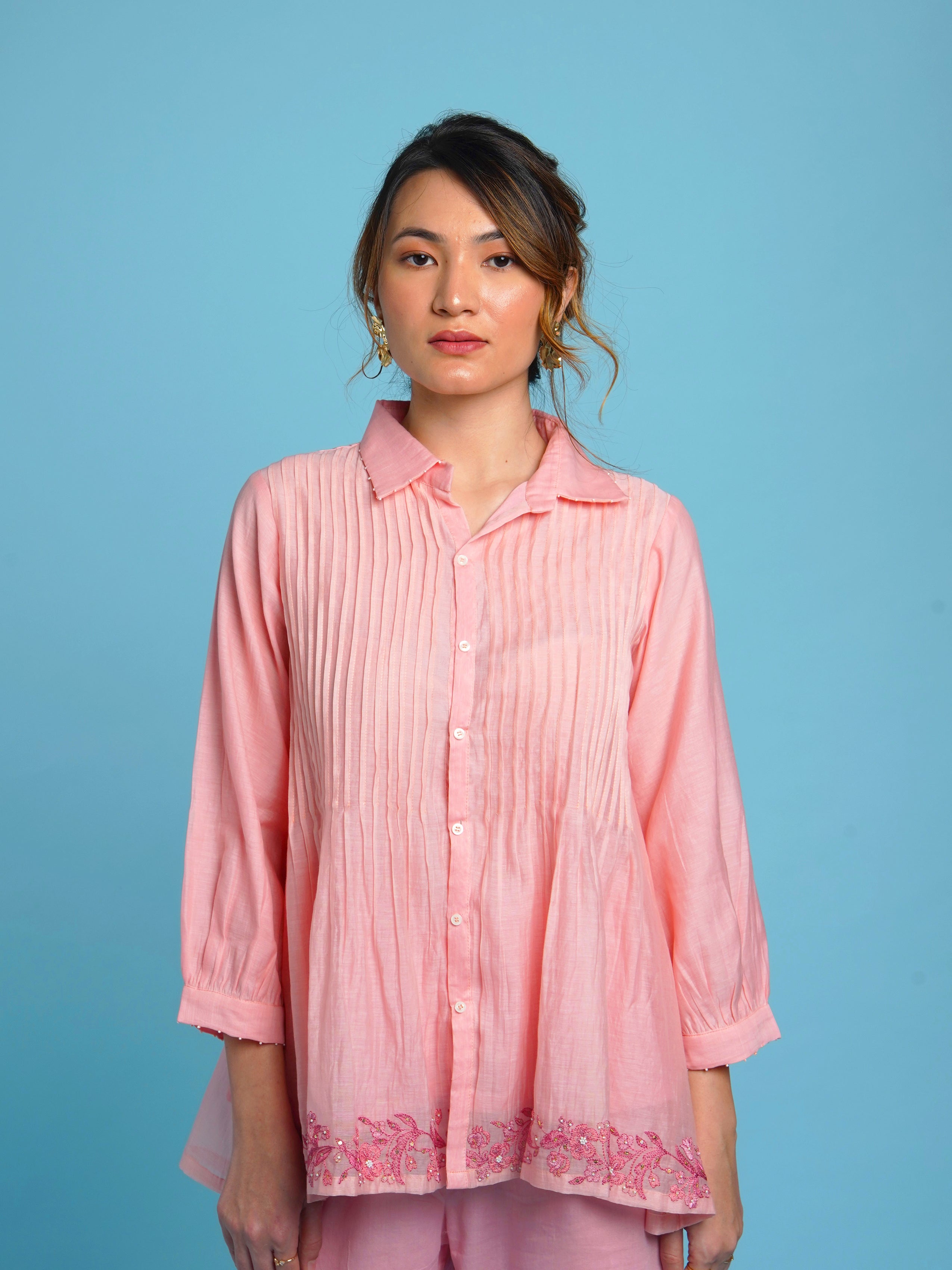 Budline Gathered Top- Pink – Beige India