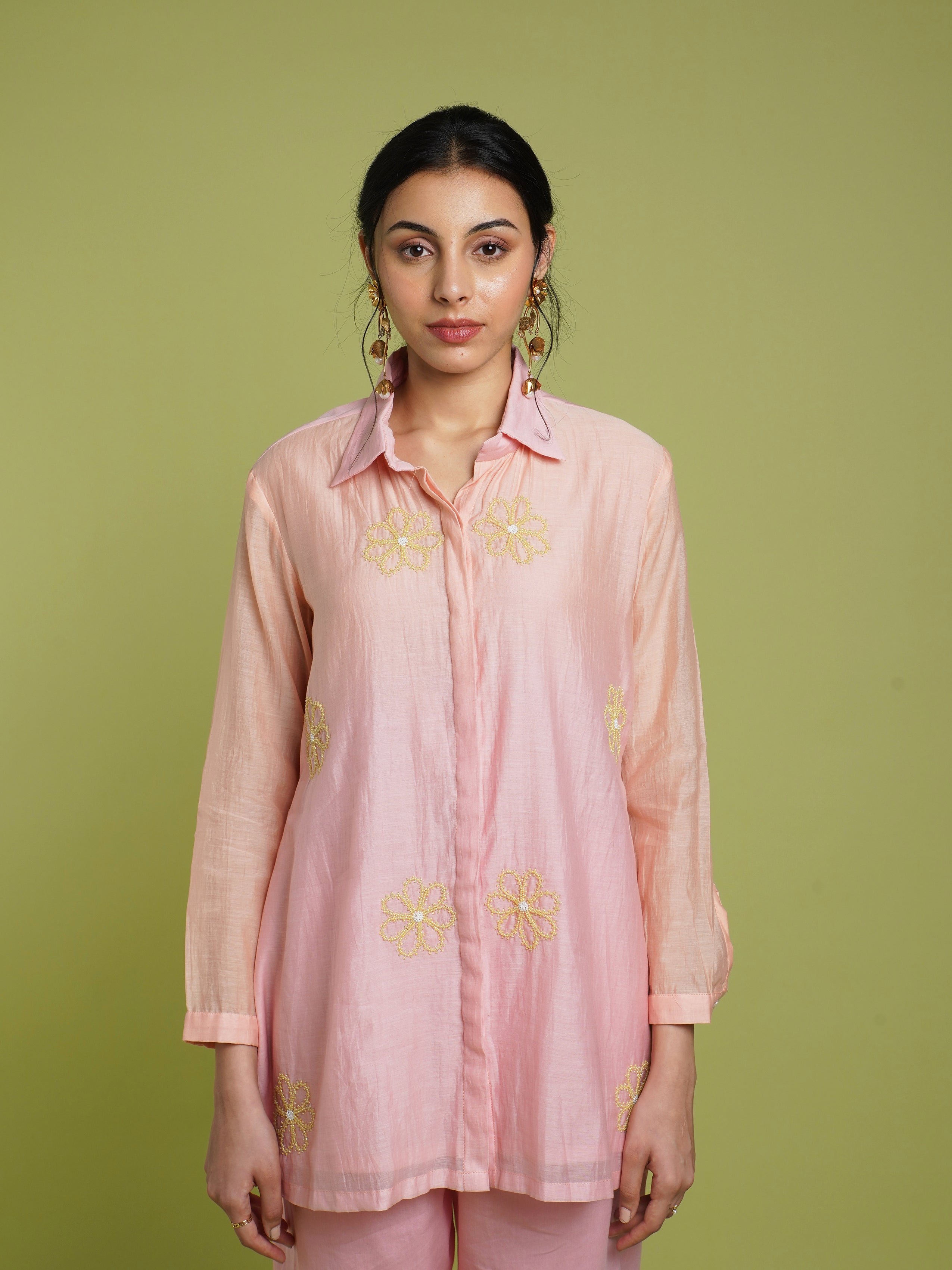 Beaded Daisy Top- Pink – Beige India